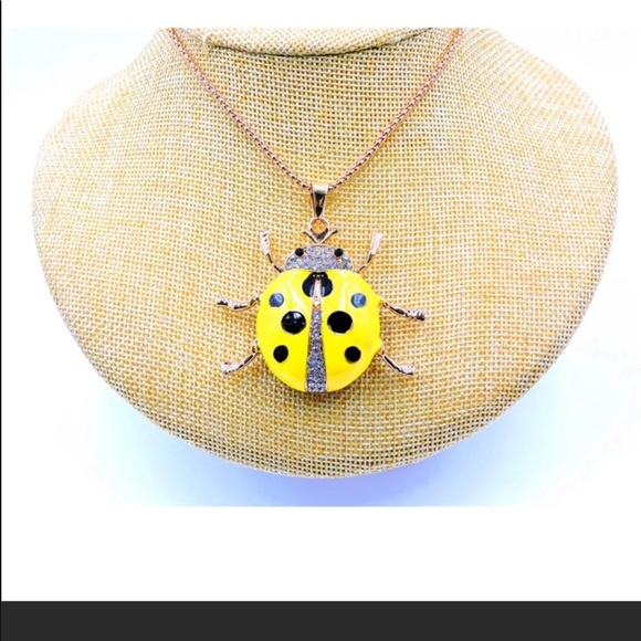 Jewelry | Enamel Crystal Yellow And Black Ladybug Necklace | Poshmark